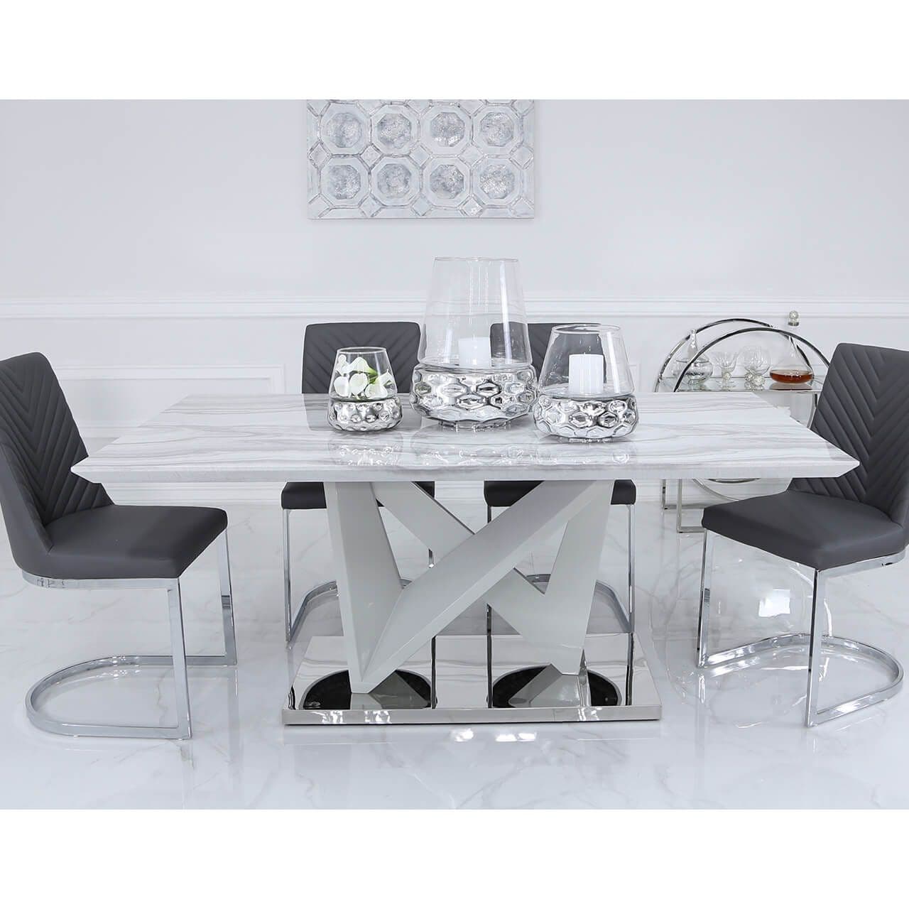 Aston Rect Marble Effect Dining Table White