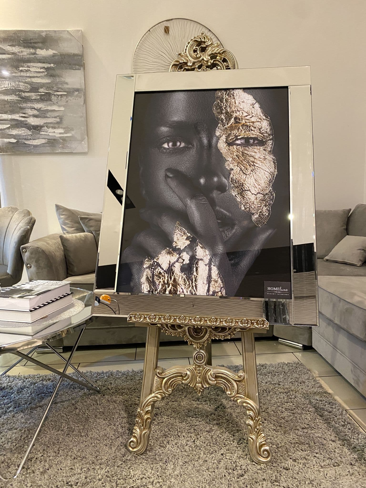 Black African Hand Gold Paint Wall Art Mirror Frame 75Cm X 95Cm