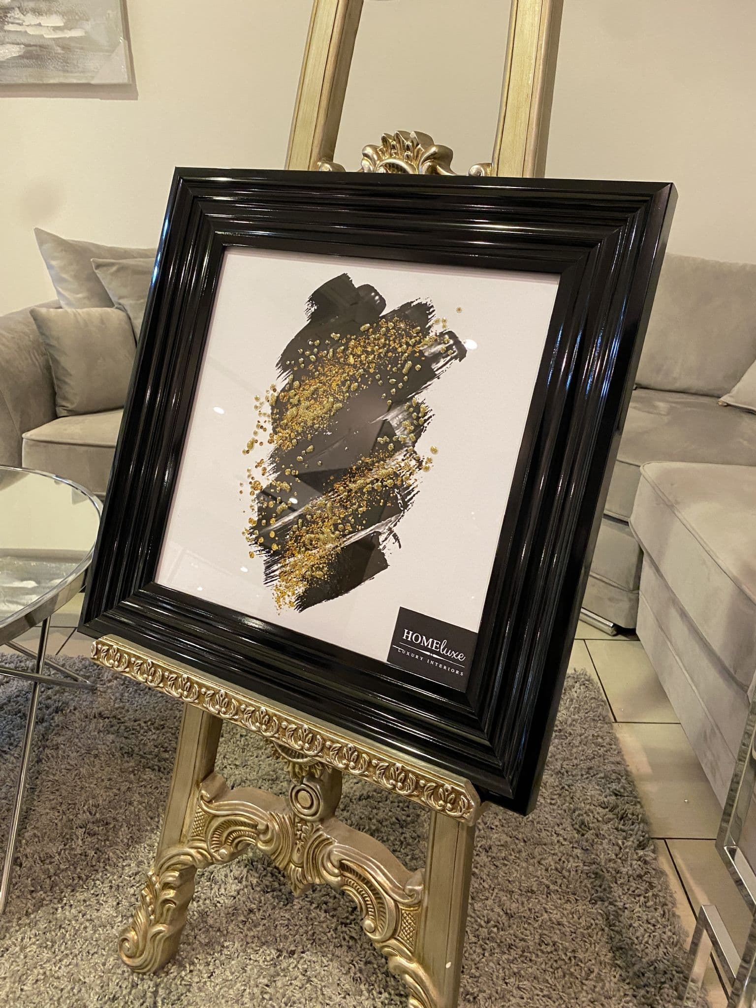 Black & Gold Abstract Wall Art Black Step Frame