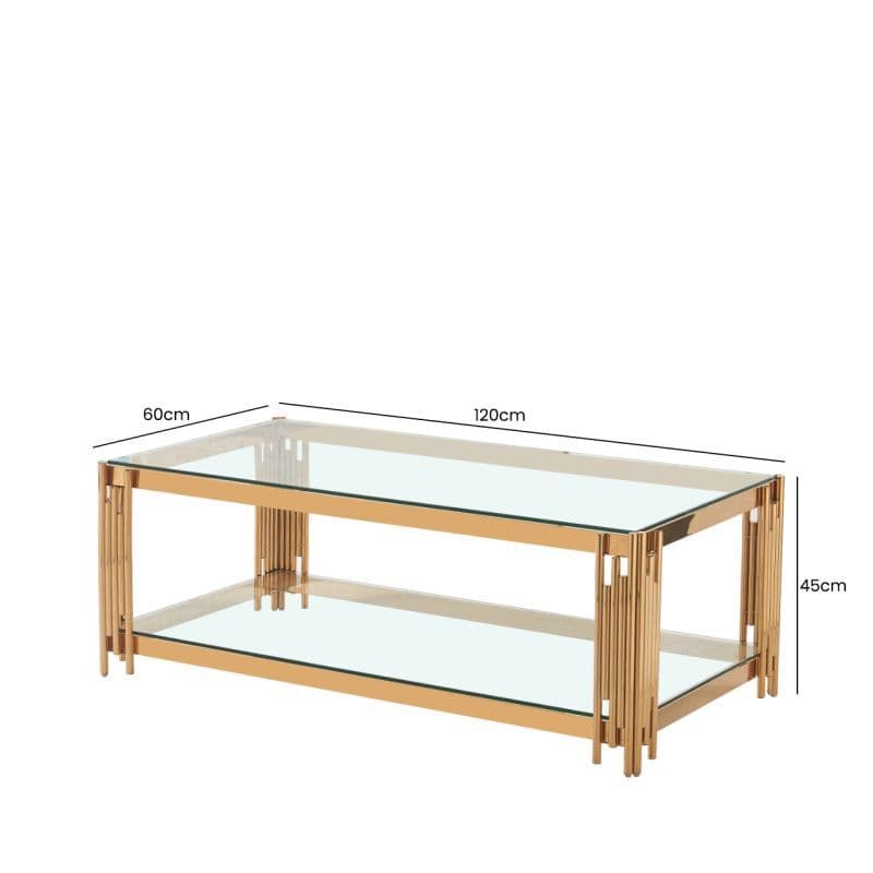 Cohen Gold Steel Tubes & Clear Glass Coffee Table