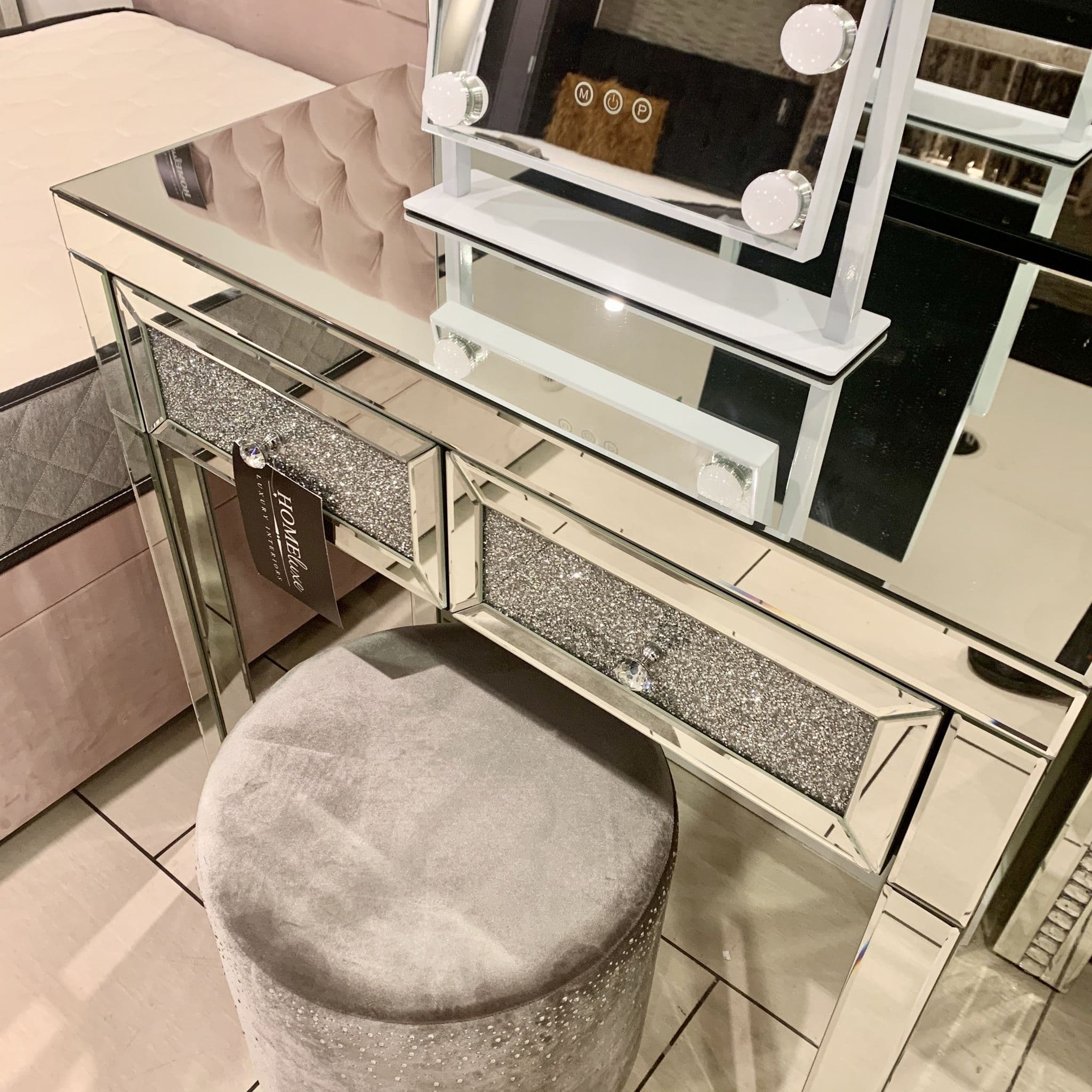 Crystal Mirror Dressing Table with 2 Drawers