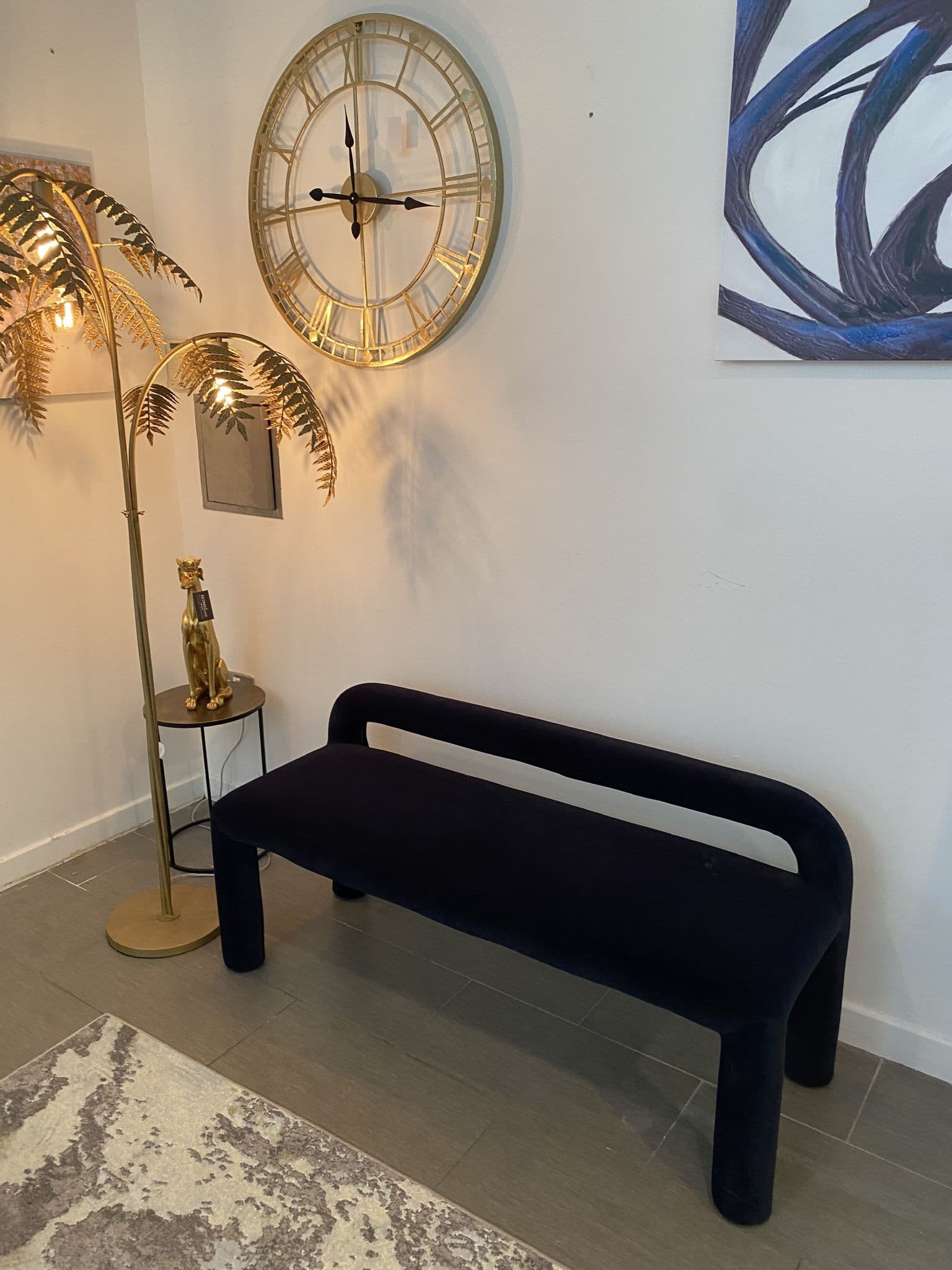 Cyla Low Back Dining Bench Vintage Blue Velvet