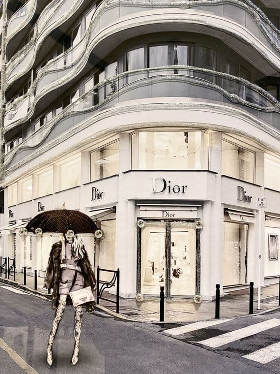 Dior Shopfront Wall Art Chrome Frame