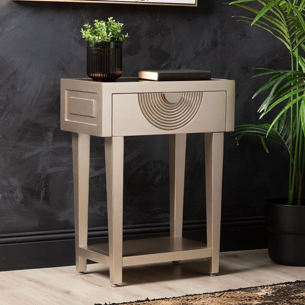 Elon 1 Drawer Telephone Table Gold Mirror Top