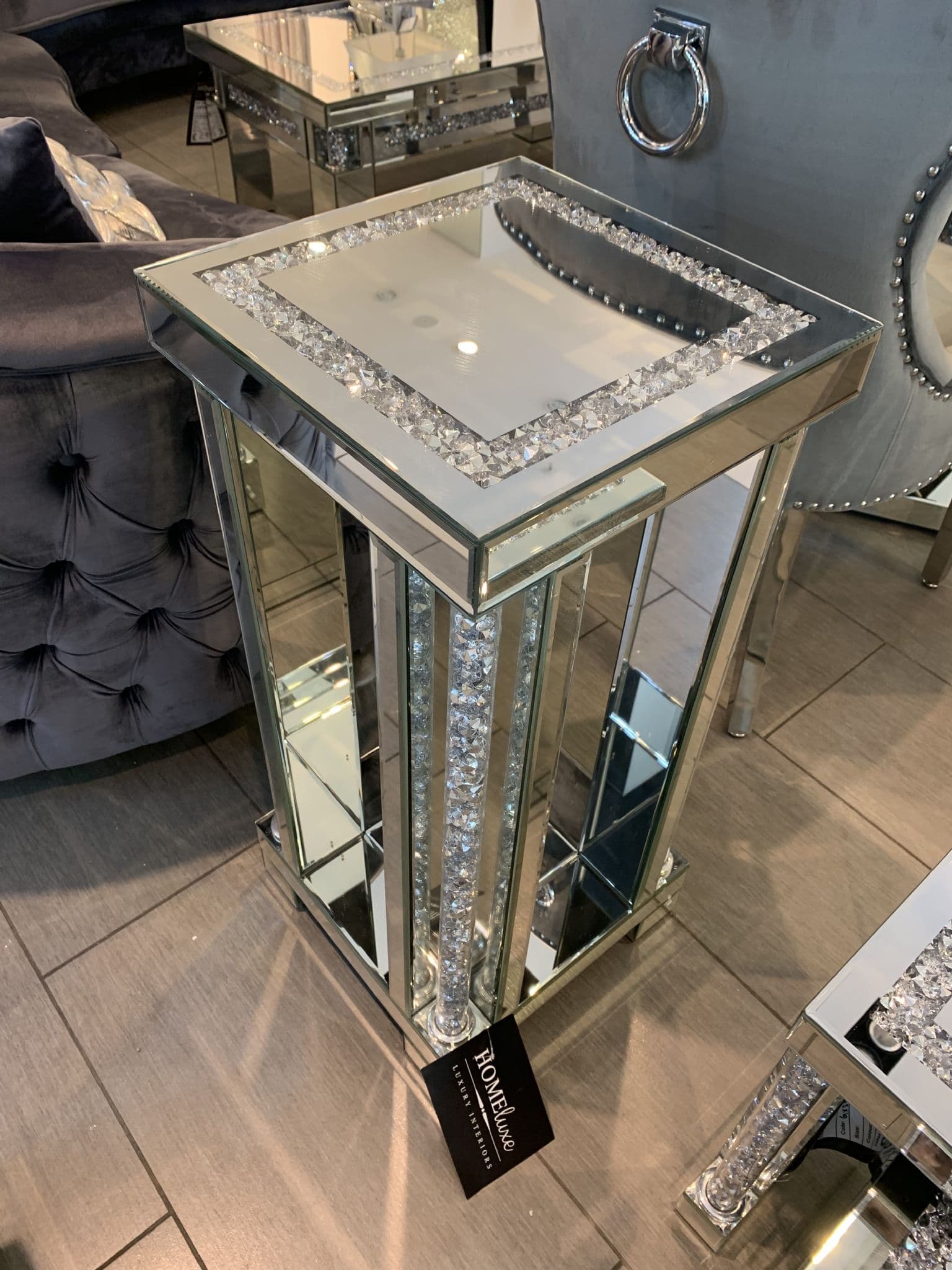 Falcon Crushed Stone Mirrored Lamp Stand Large