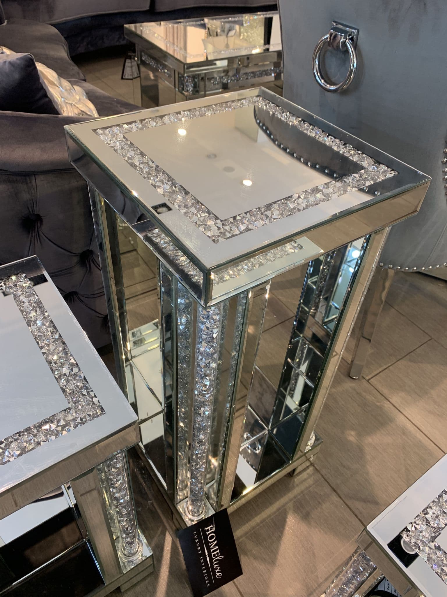 Falcon Crushed Stone Mirrored Lamp Stand Large