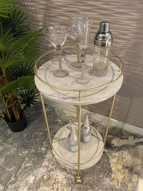 Faux Marble Modern Bar Cart 2 Tier