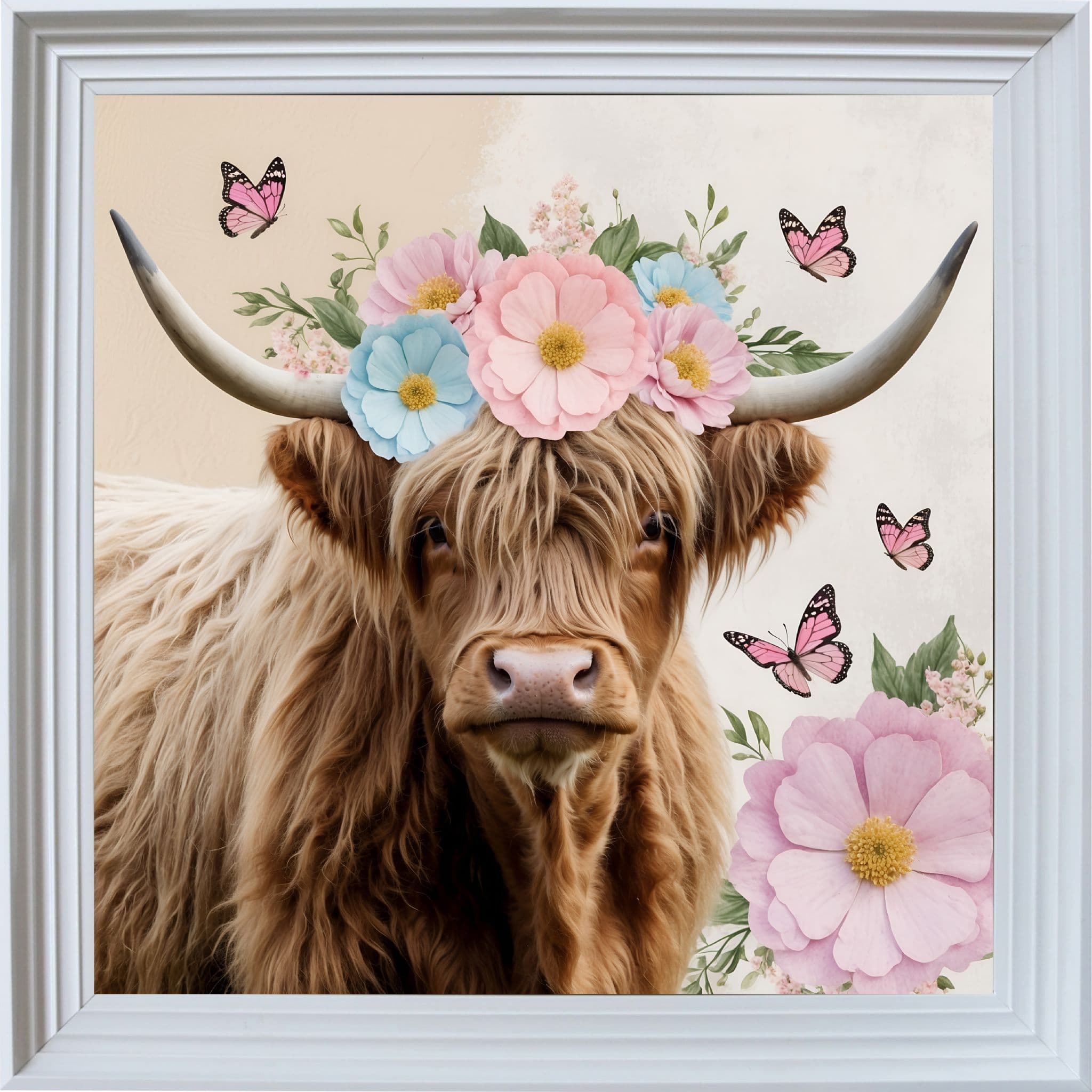 French Velvet Isla the highland cow with floral Crown - Home Luxe Interior