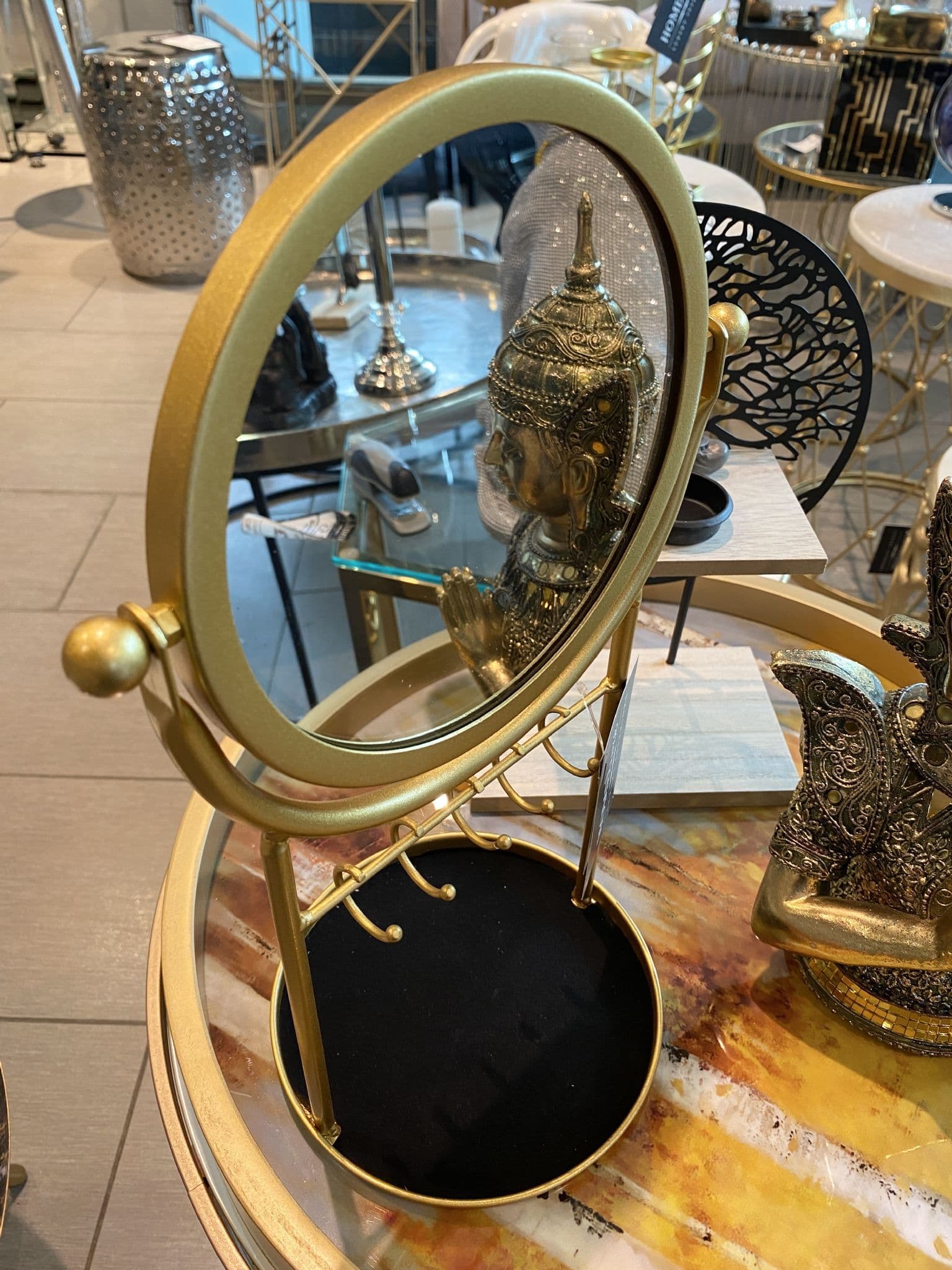Gold Jewllery Stand With Round Mirror