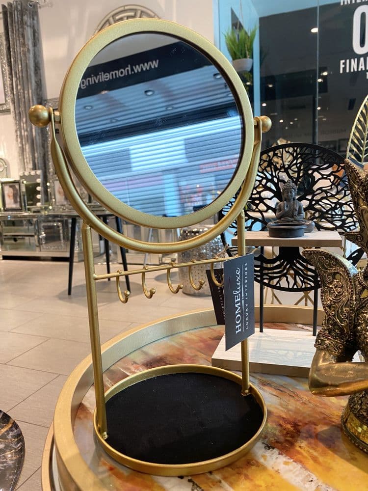 Gold Jewllery Stand With Round Mirror
