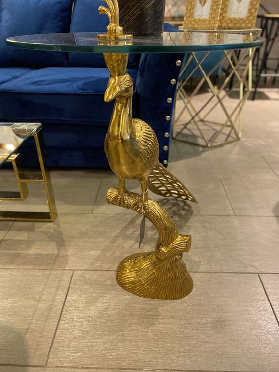 Gold Peacock Design Table With Glass Top