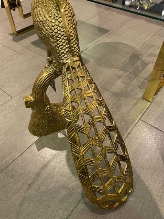 Gold Peacock Design Table With Glass Top