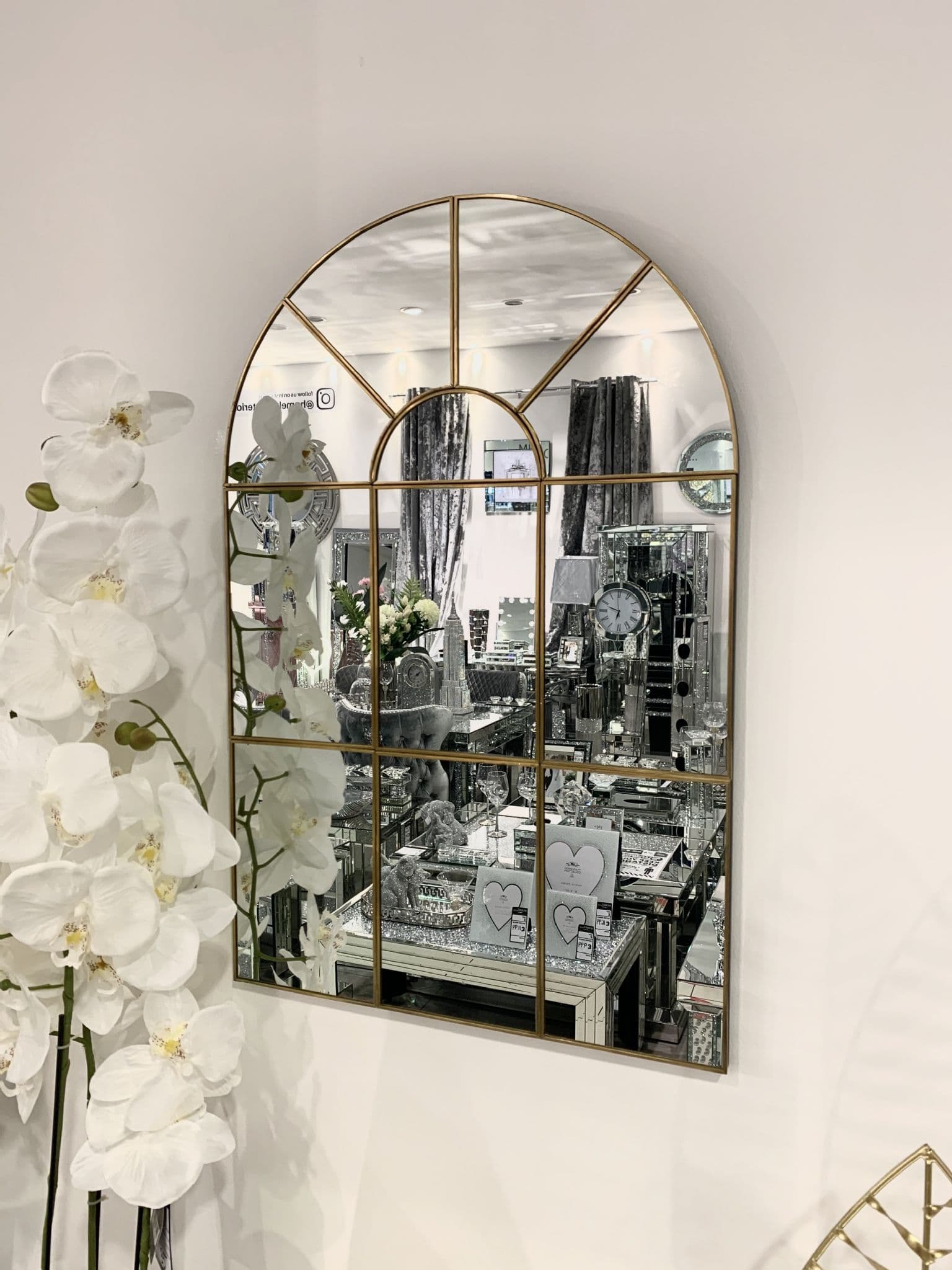 Golden Frame Window Arch Style Wall Mirror