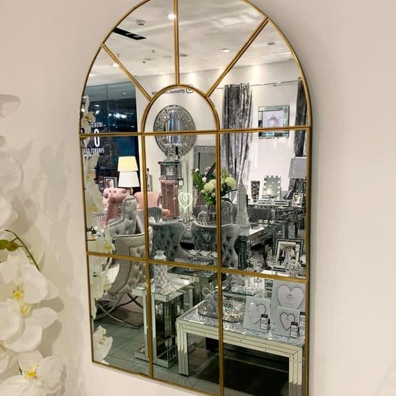 Golden Frame Window Arch Style Wall Mirror