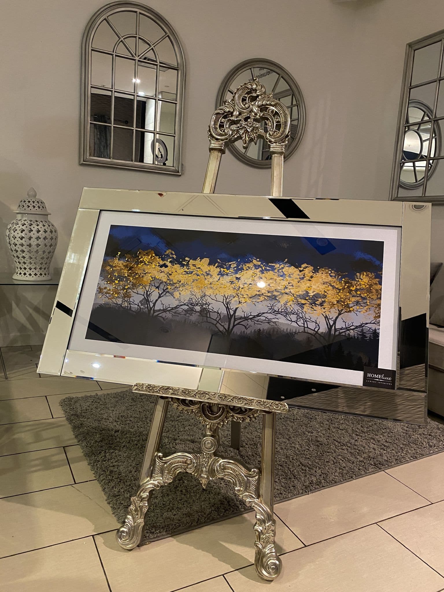 Golden Leaf Trees Wall Art Mirror Frame 115Cm X 65Cm