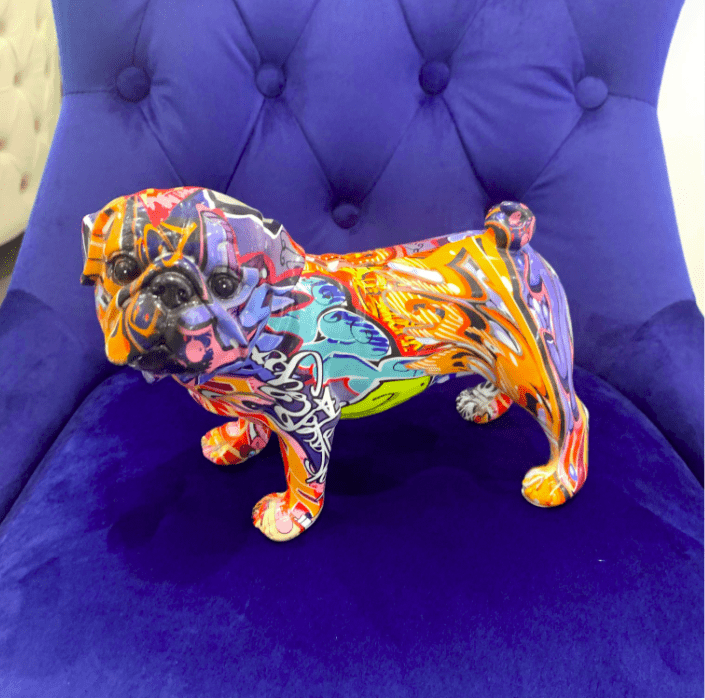 Graffiti Multicolor Painted Pug Statue