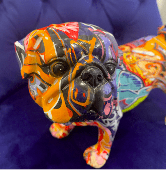 Graffiti Multicolor Painted Pug Statue