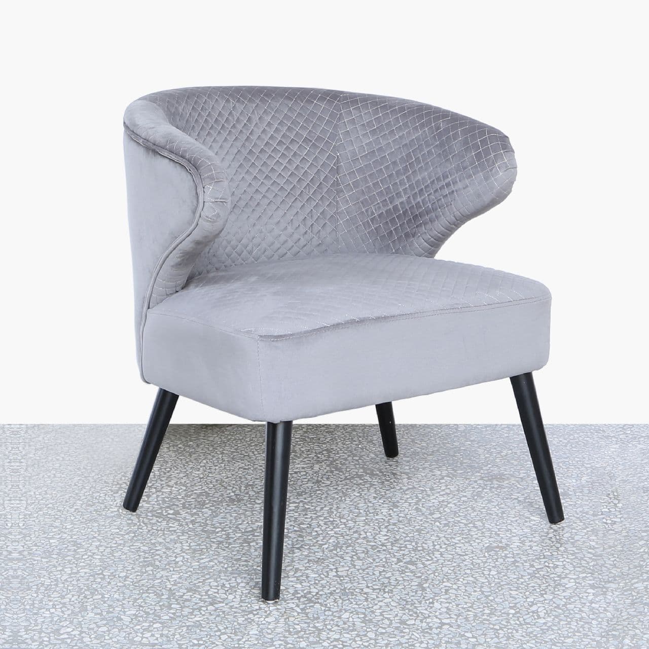 Grey Wingback Quilted Velvet Easy Chair