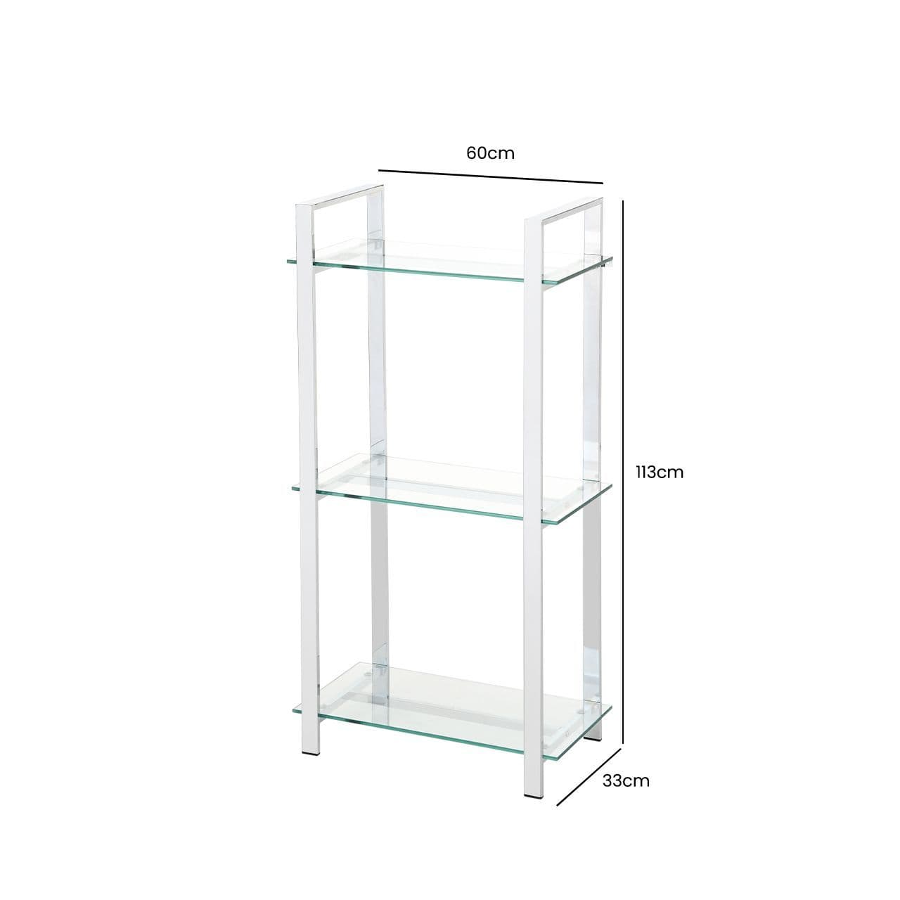 Harry 113cm Chrome and Clear Glass 3 Tier Display Unit