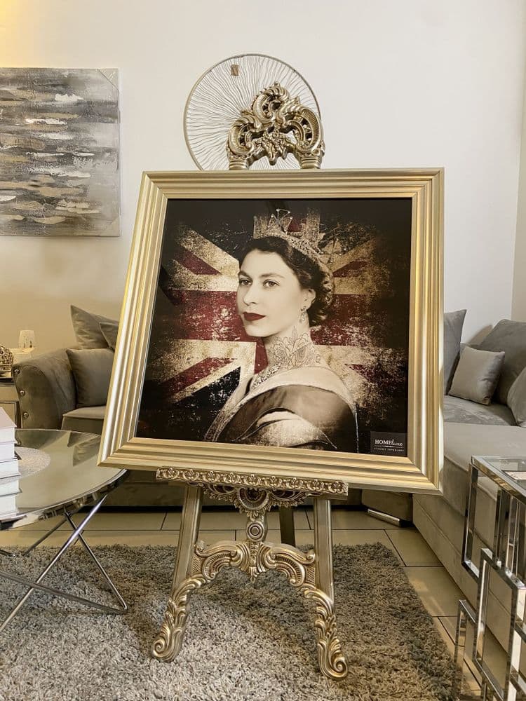 Her Majesty The Queen Portrait With Golden Frame 85Cm X 85Cm