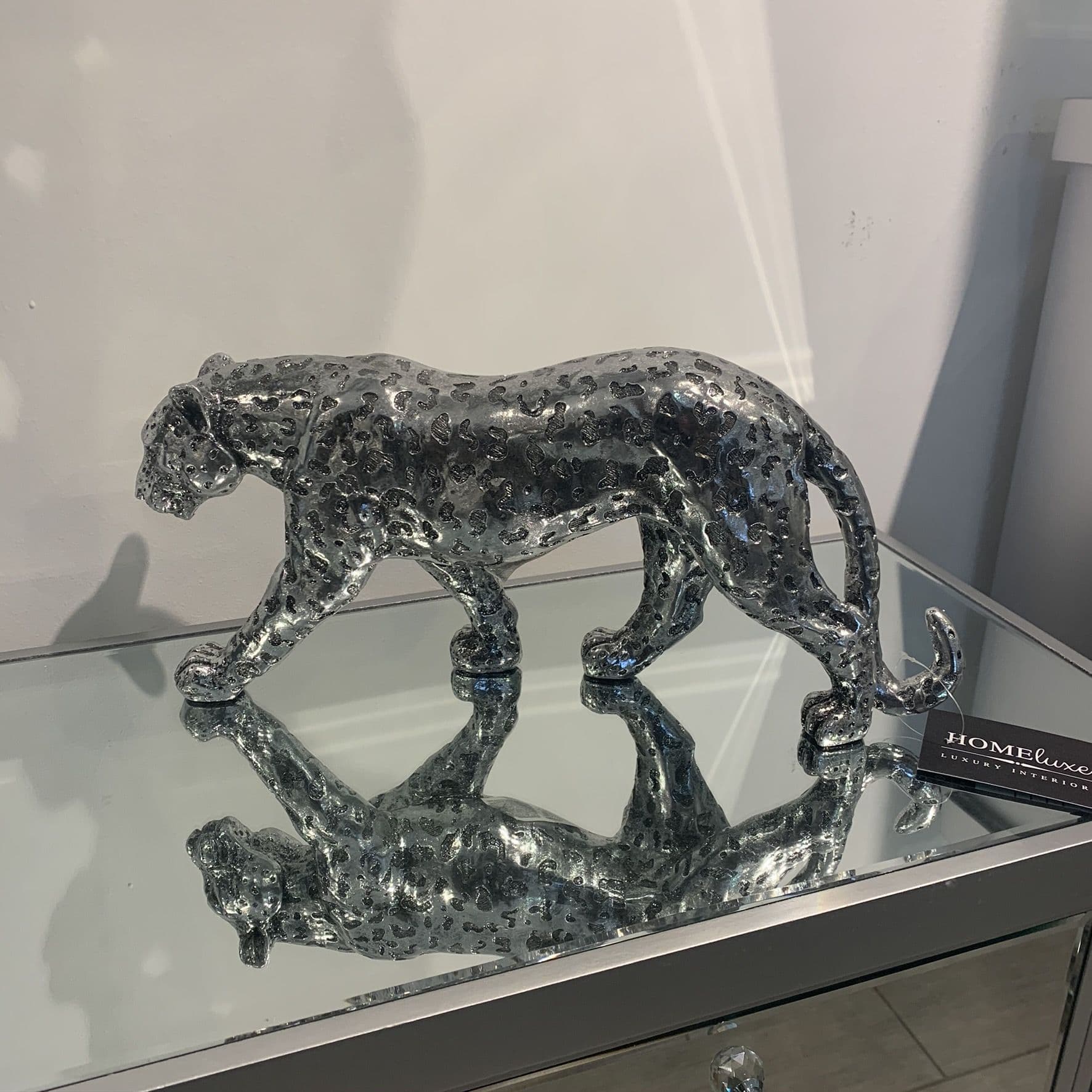 Large Silver Leopard Statue Ornament