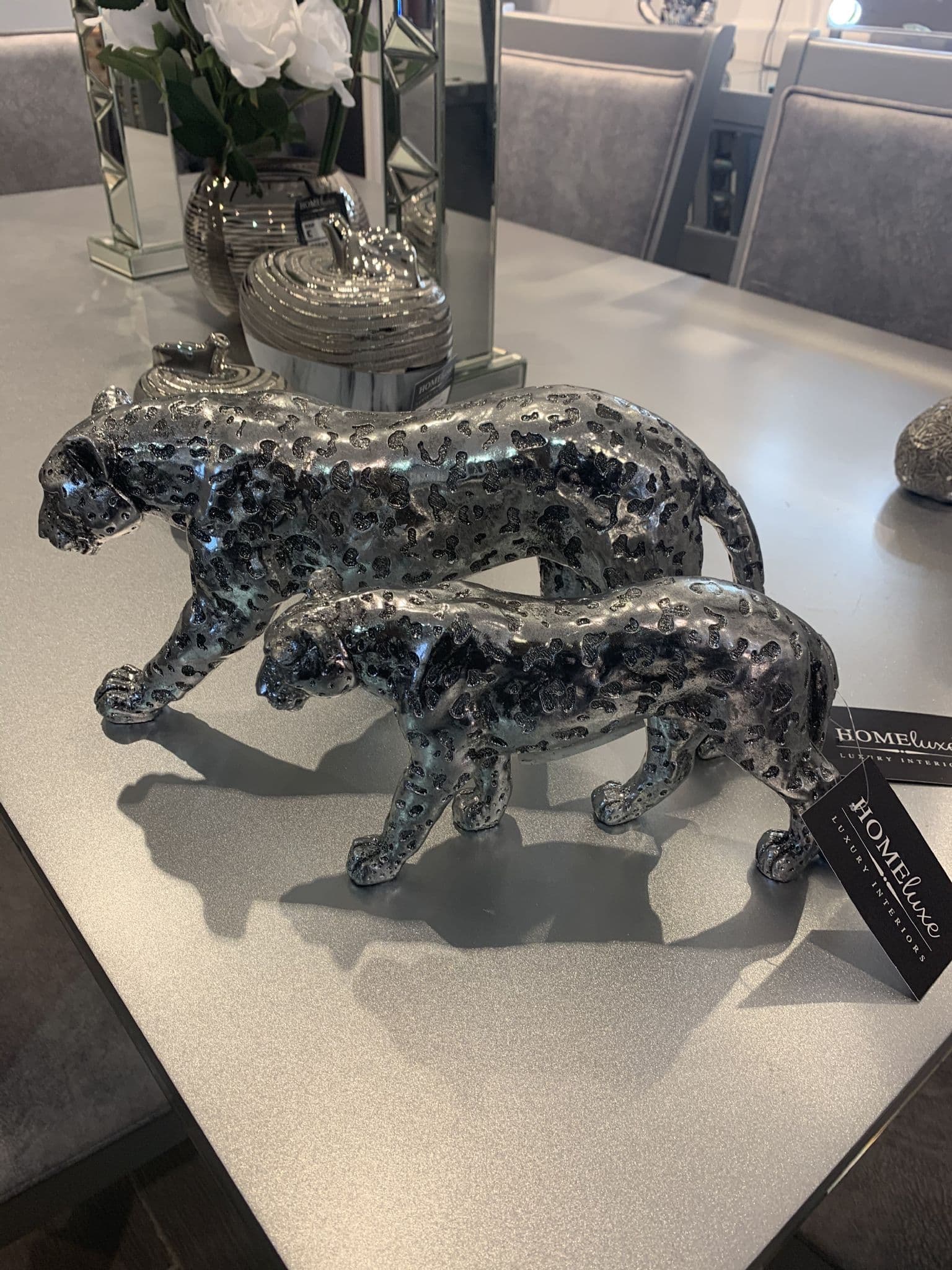 Large Silver Leopard Statue Ornament