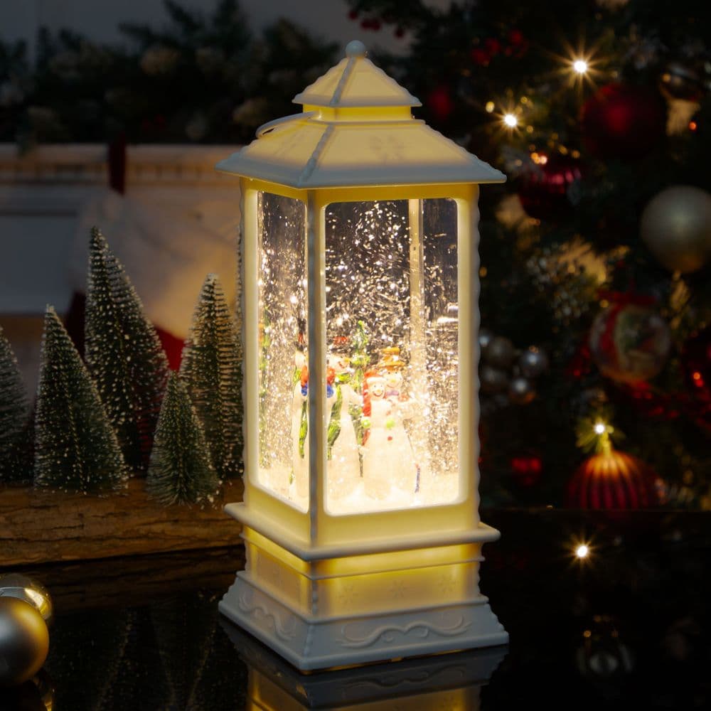 LED Water & Glitter Snowman Lantern White