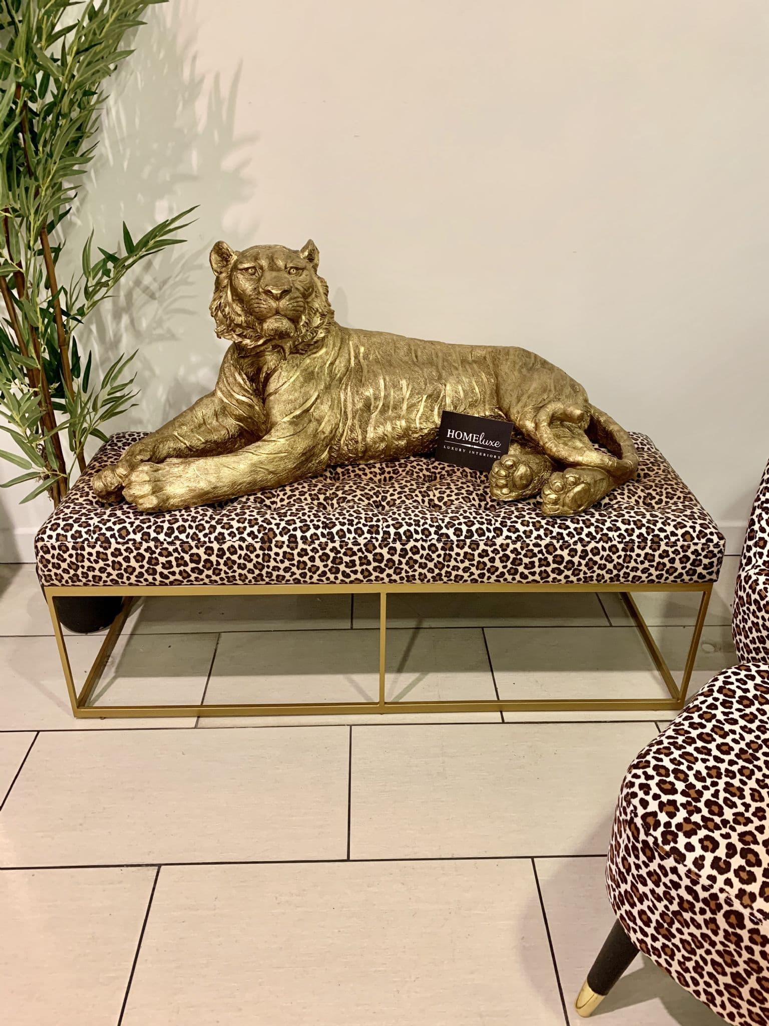 Leopard Print Bench Seat Gold Leg