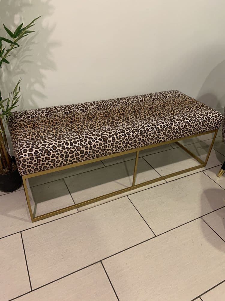 Leopard Print Bench Seat Gold Leg
