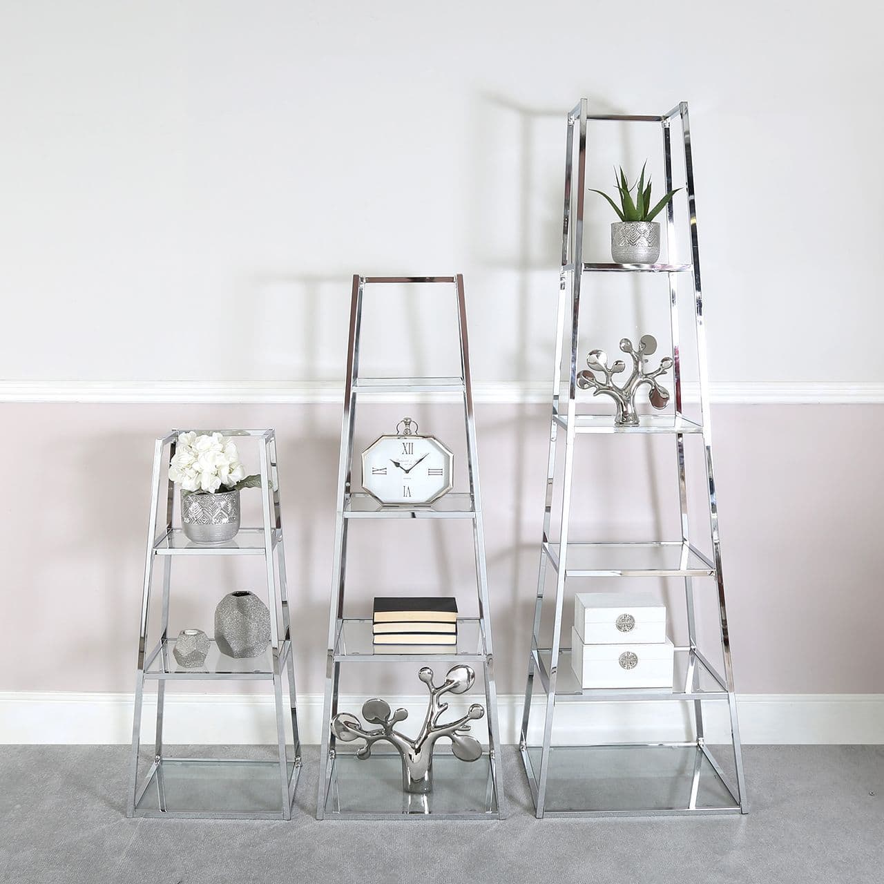 Logan Steel & Clear Glass 3 Tier Ladder Display Unit