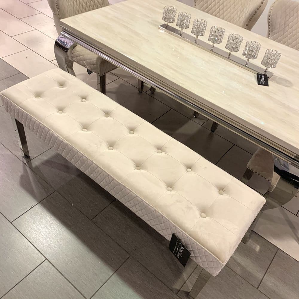 Long Dining Bench Quilted Brushed Velvet Mink