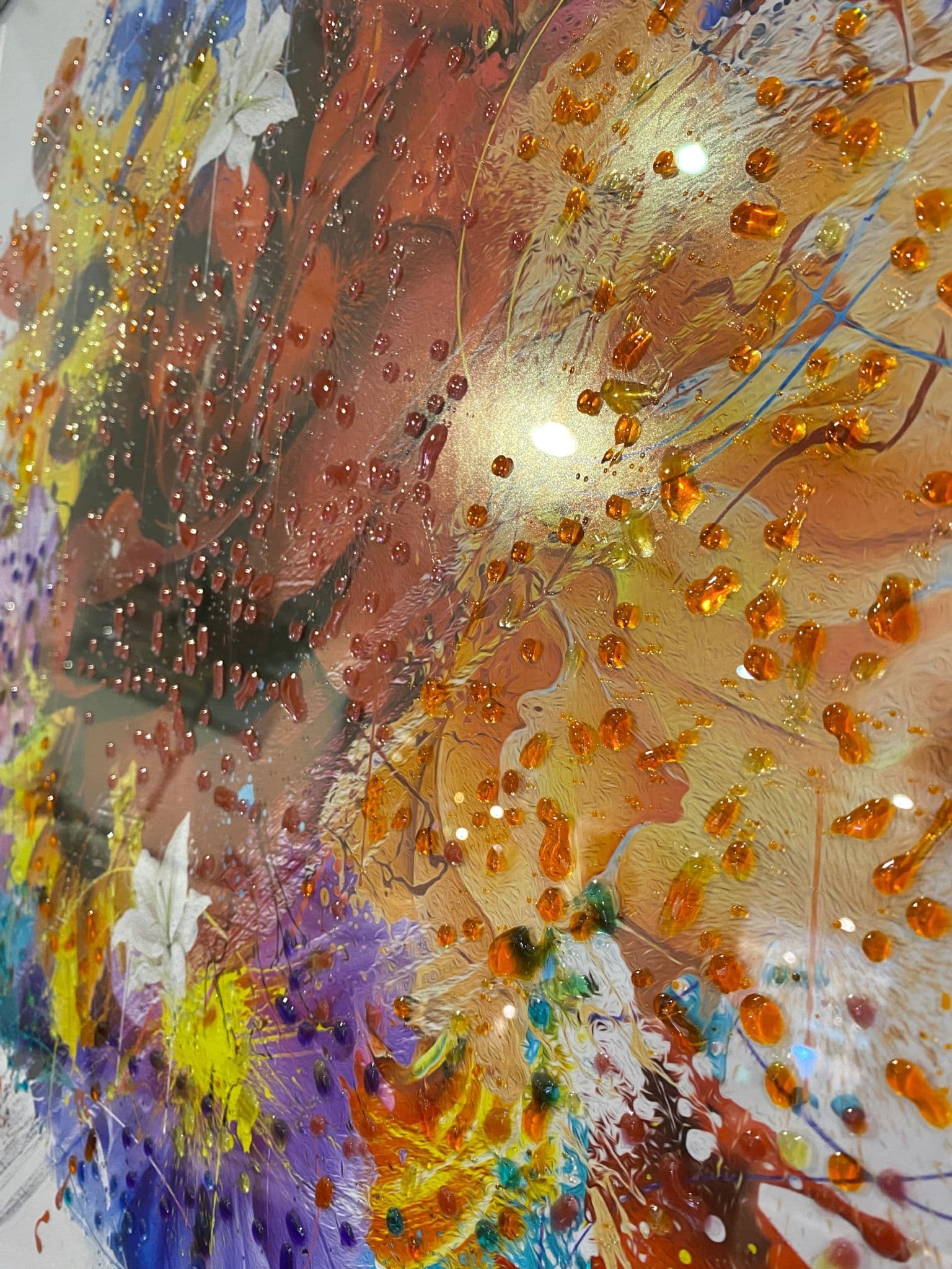 Lotus Flower Multicolour Paint Wall Art Black Step Frame 85Cm X 85Cm