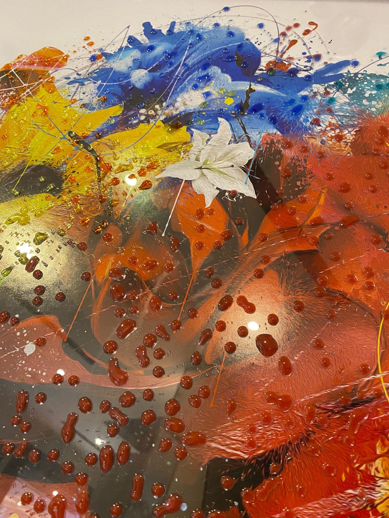 Lotus Flower Multicolour Paint Wall Art Black Step Frame 85Cm X 85Cm