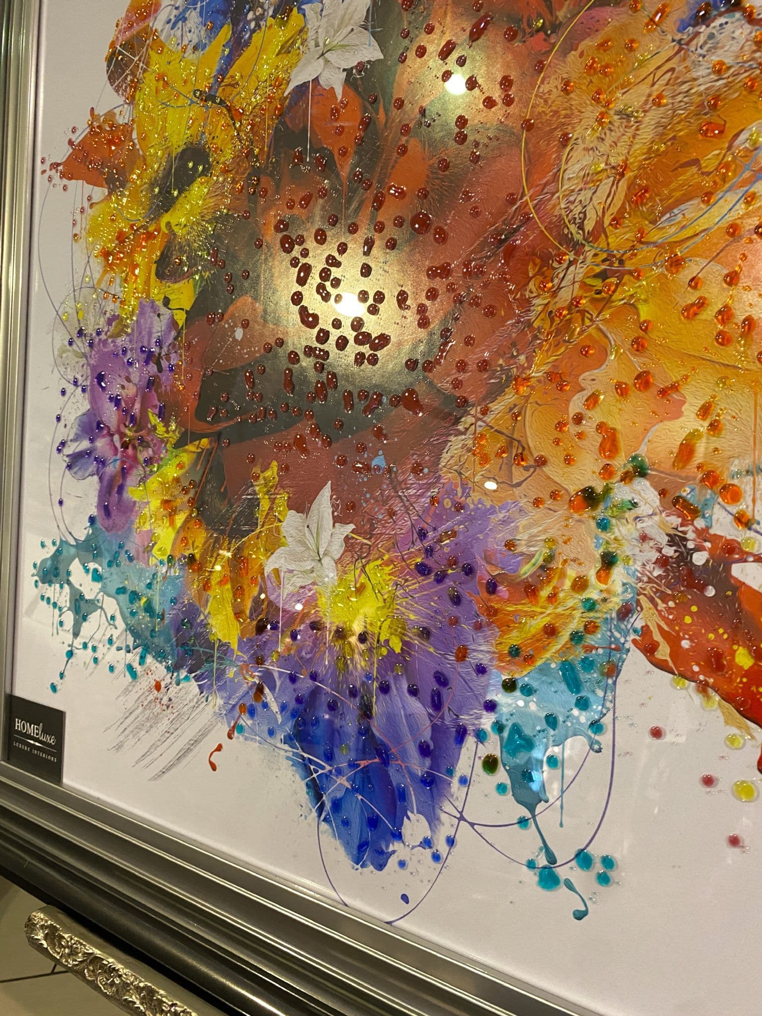 Lotus Flower Multicolour Paint Wall Art Black Step Frame 85Cm X 85Cm