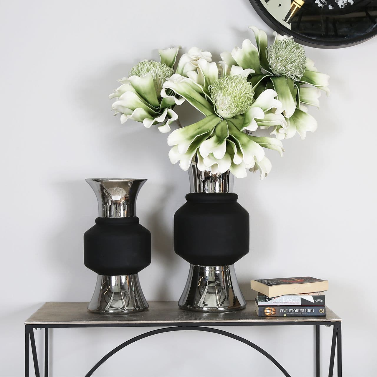 Luxe 50cm Black & Chrome Glass Vase