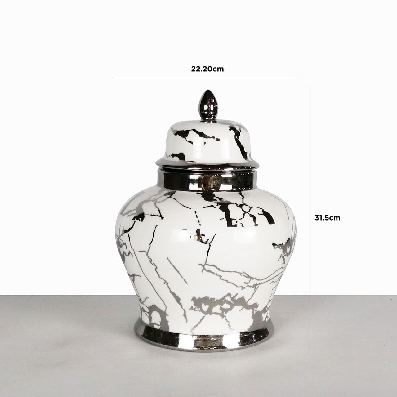 Luxe Medium 31 5 cm White & Silver Ginger Jar