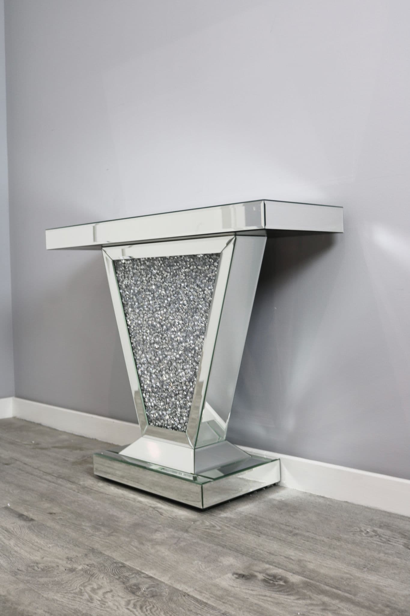 Luxe Mocka Mirror Crystal Console Table Vshape Base