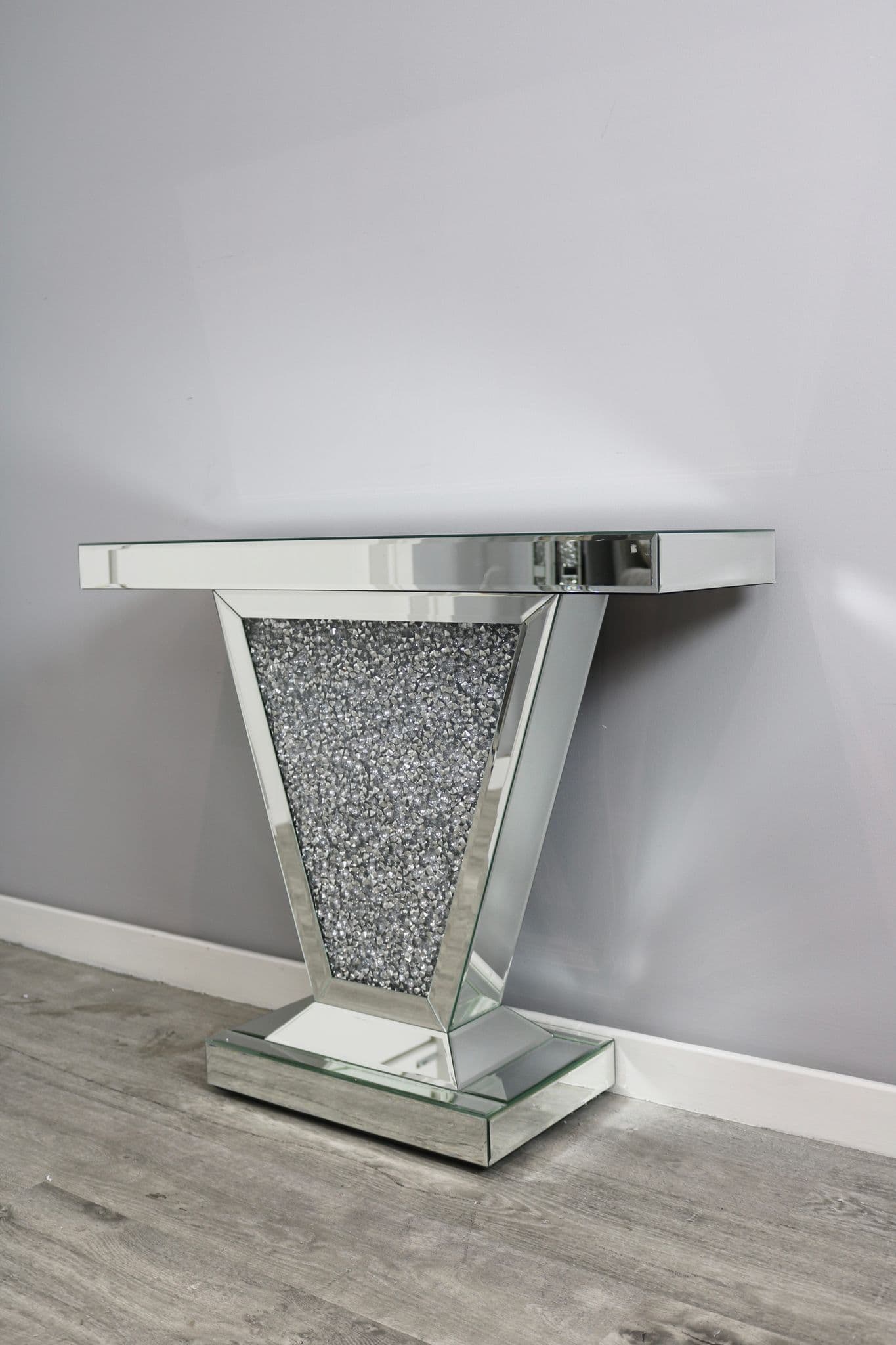 Luxe Mocka Mirror Crystal Console Table Vshape Base