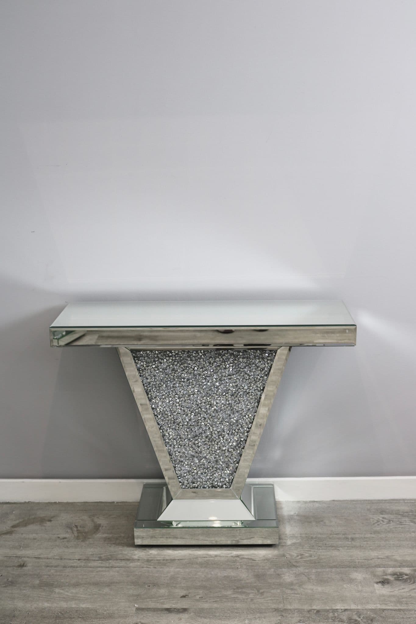 Luxe Mocka Mirror Crystal Console Table Vshape Base