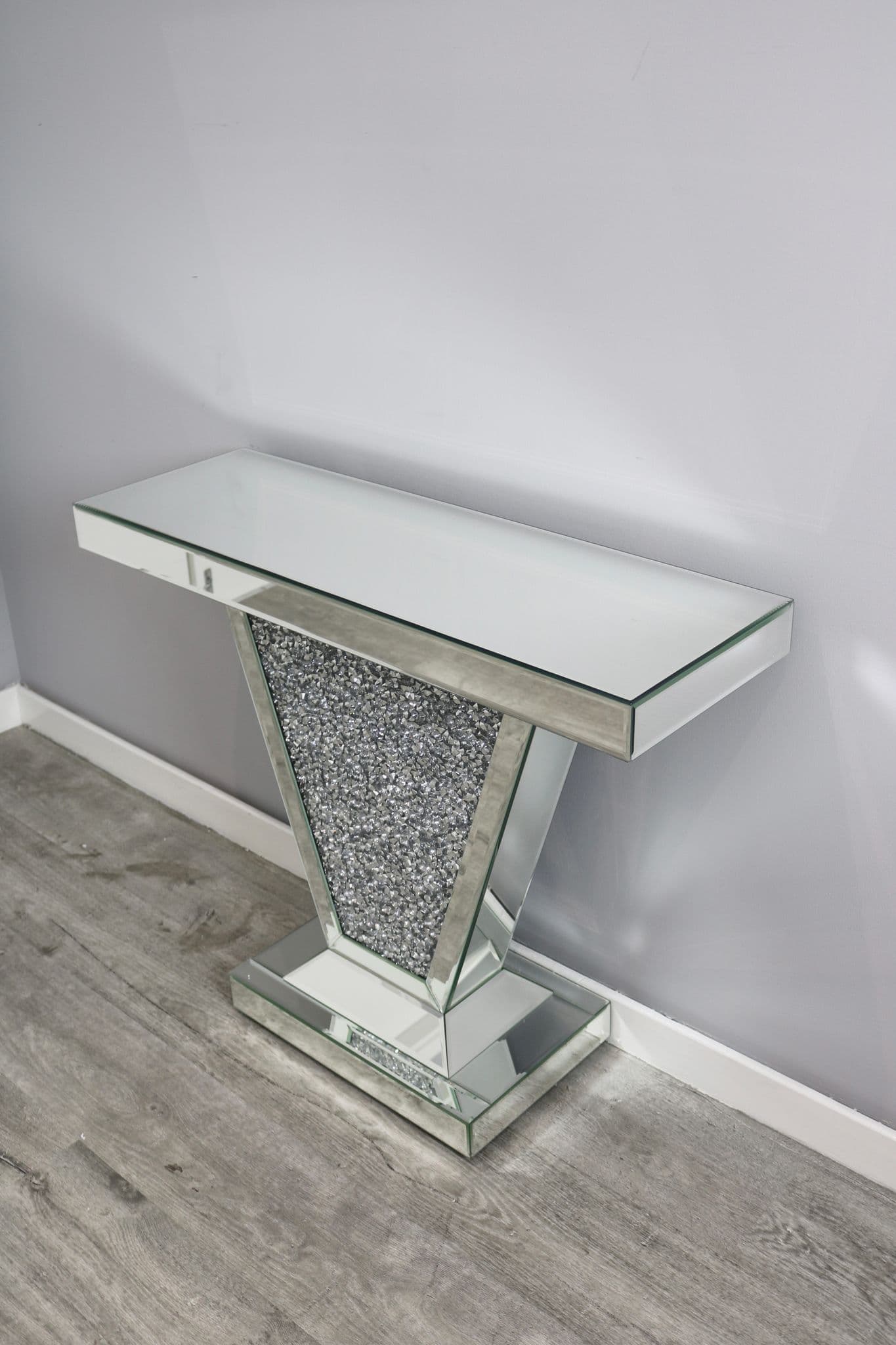 Luxe Mocka Mirror Crystal Console Table Vshape Base
