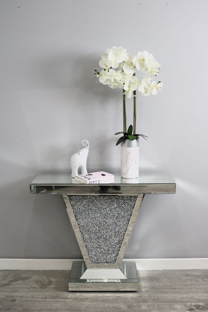 Luxe Mocka Mirror Crystal Console Table Vshape Base