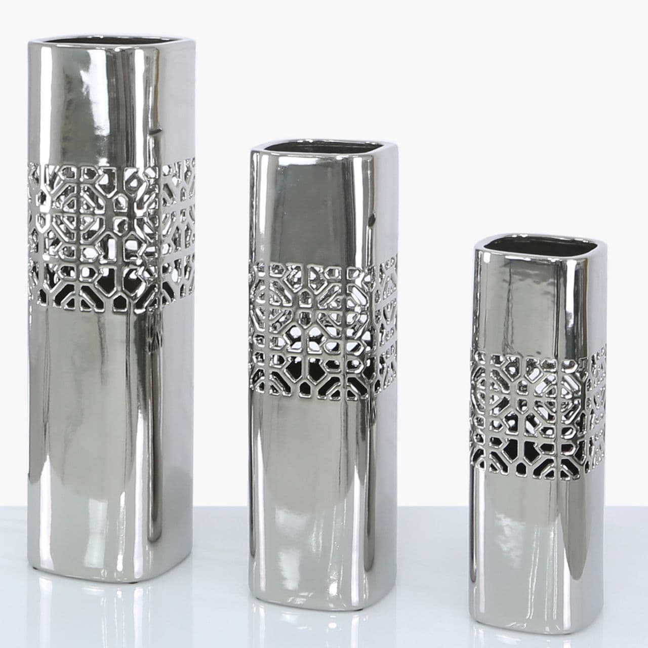 Luxe Silver 46cm Square Geometric Vase