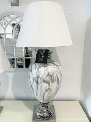 Marble Effect Table Lamp With White Round Shade Large