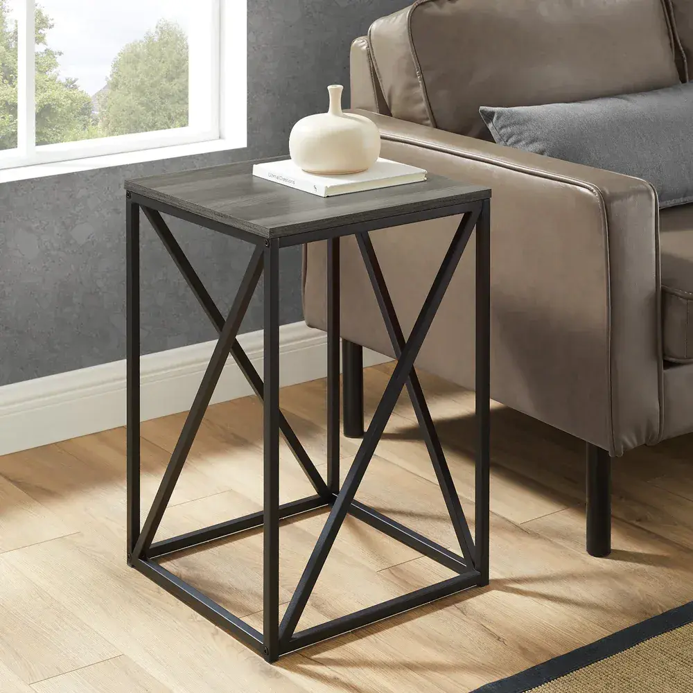 Modern Geometric Square Side Table - Slate Grey