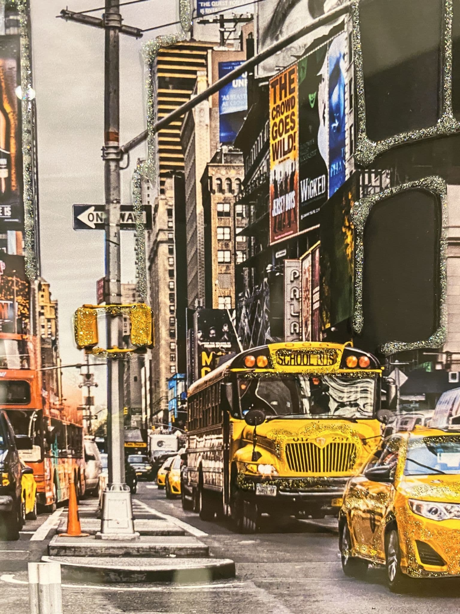 New York Scene Yellow Umbrella Wall Art Mirror Frame