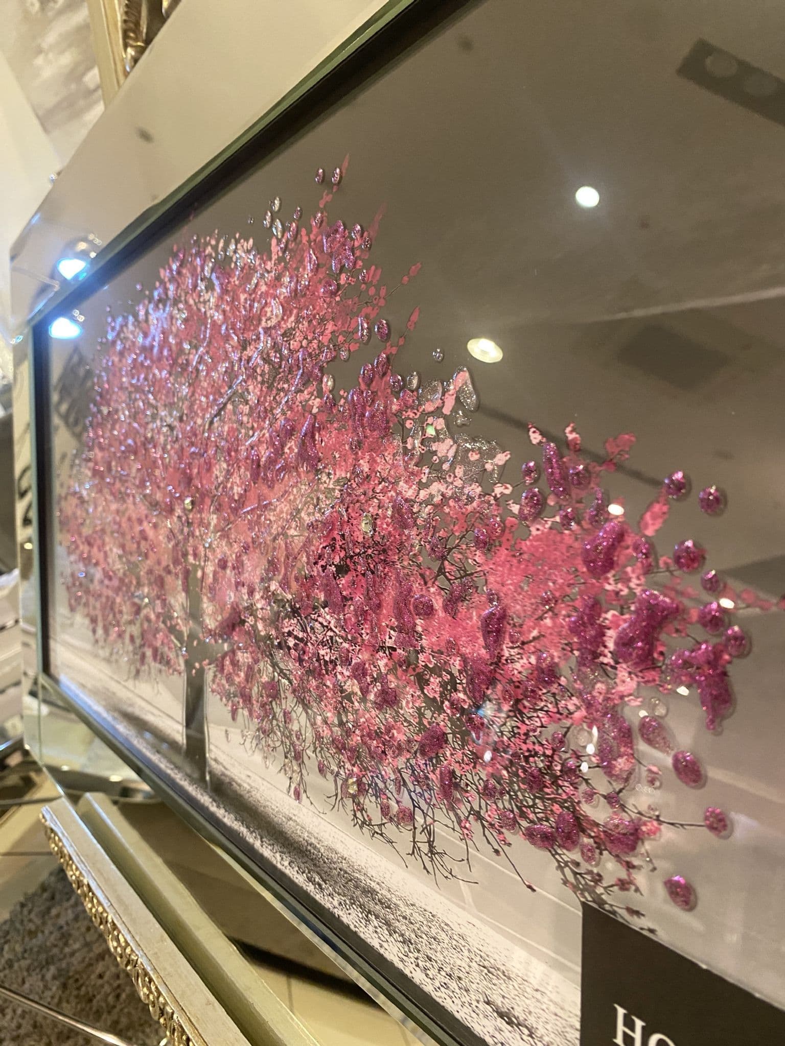 Pink Blossom Tree Wall Art Mirror Frame