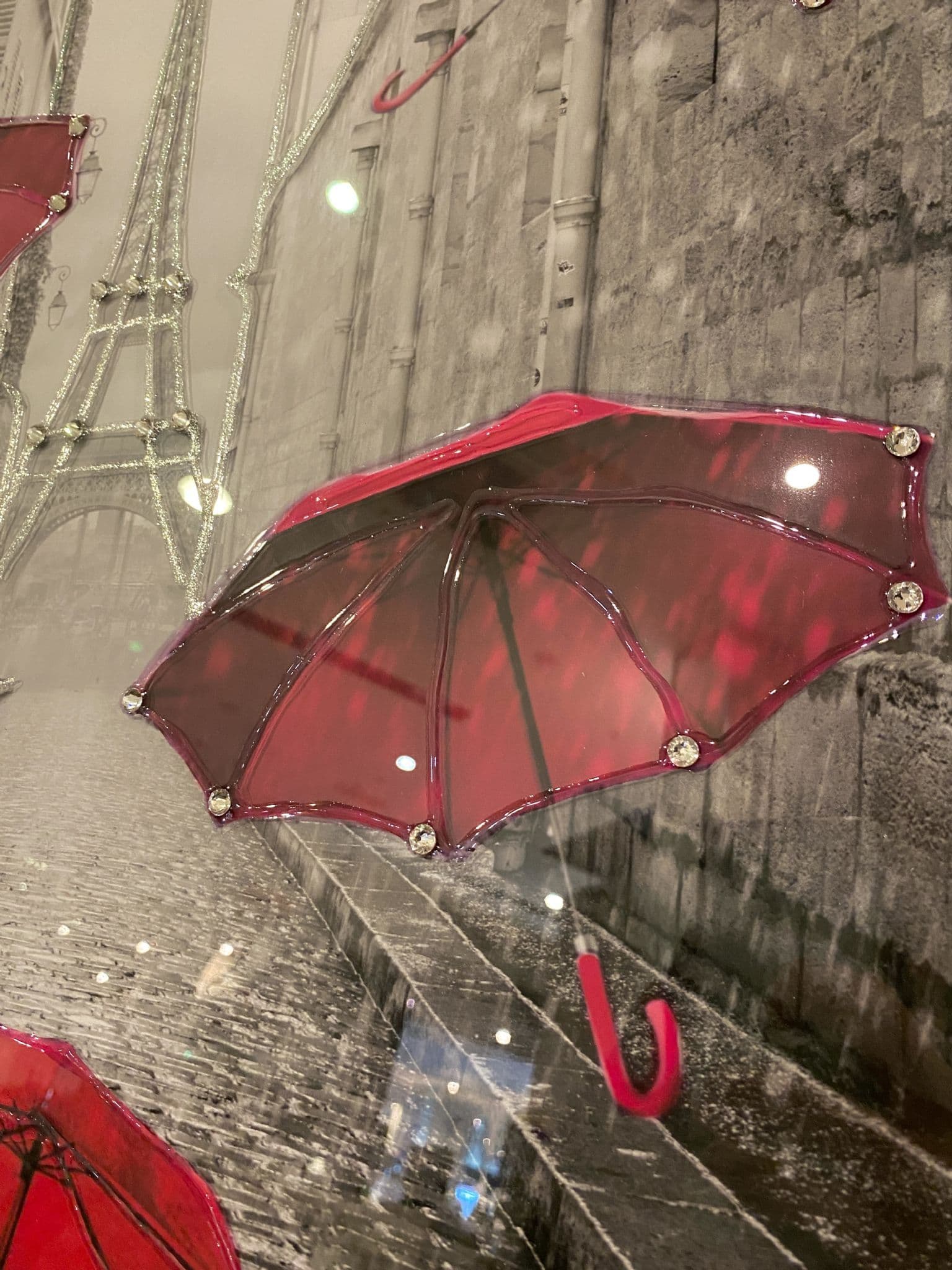Pink Umbrellas Rain In Paris Wall Art Chrome Step Frame 55Cm X 65Cm