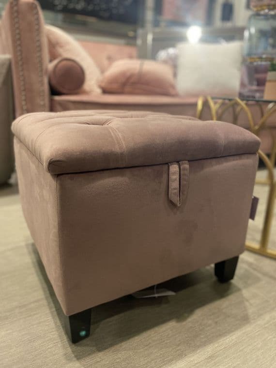 Pink Velvet Square Storage Stool