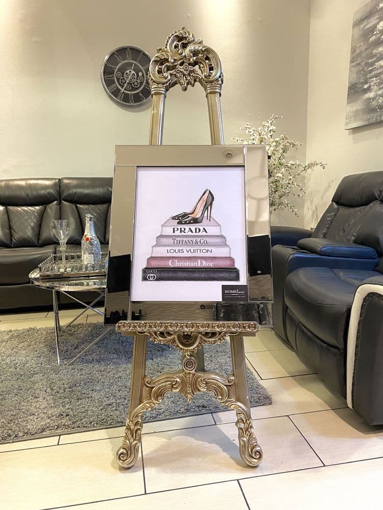 Prada Shoes Bookstack Wall Art Mirror Frame