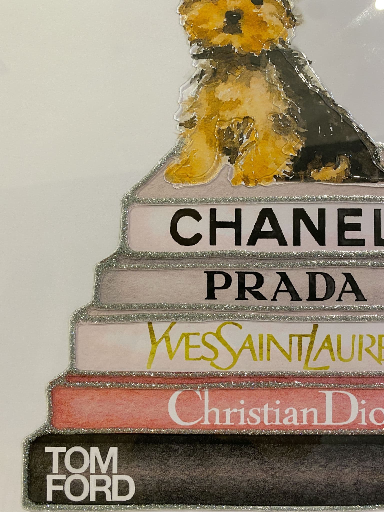 Puppy Chanel Bookstack Wall Art Mirror Frame